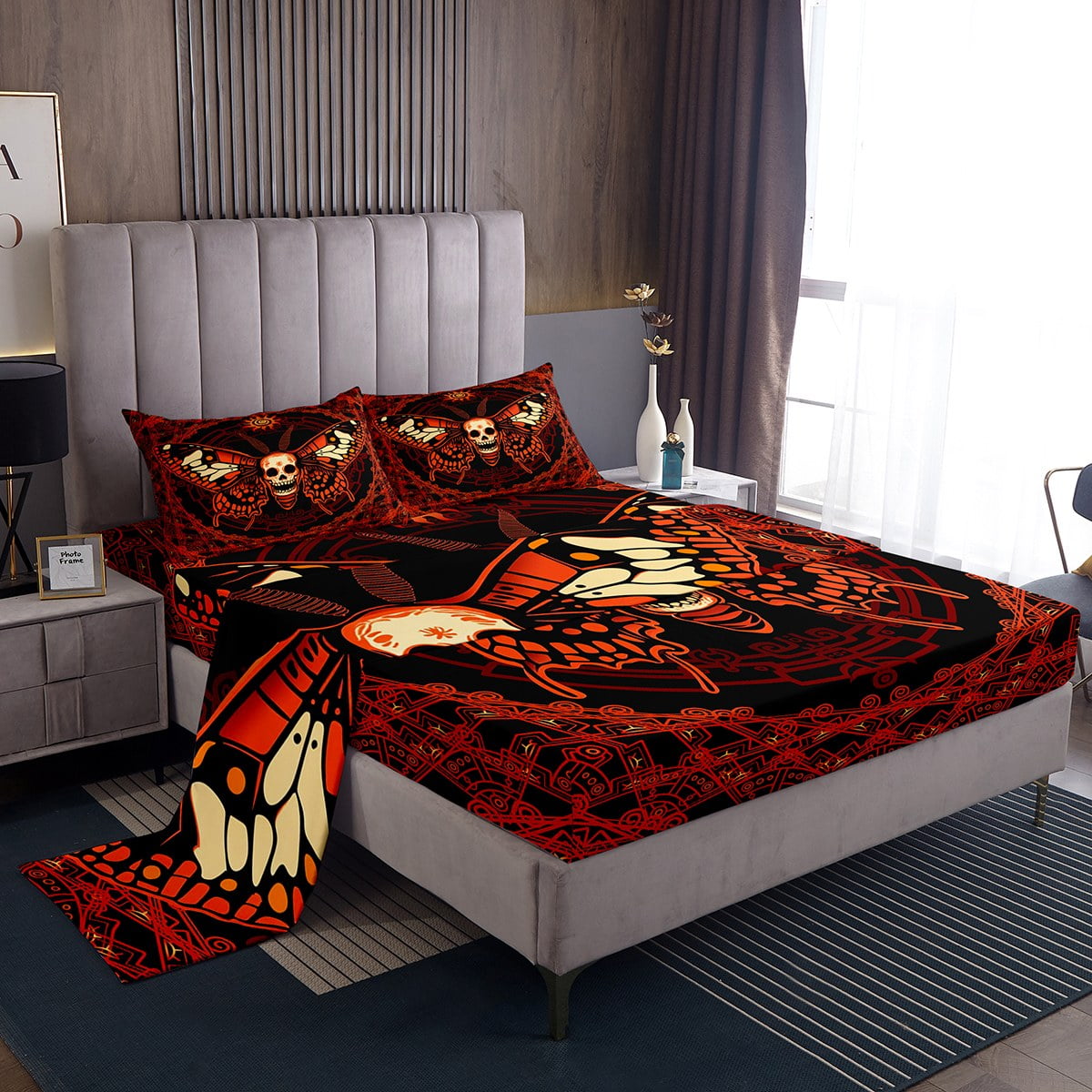 Erosebridal Skull Moth Bed Sheets King,Gothic Style Bedding Sets King ...