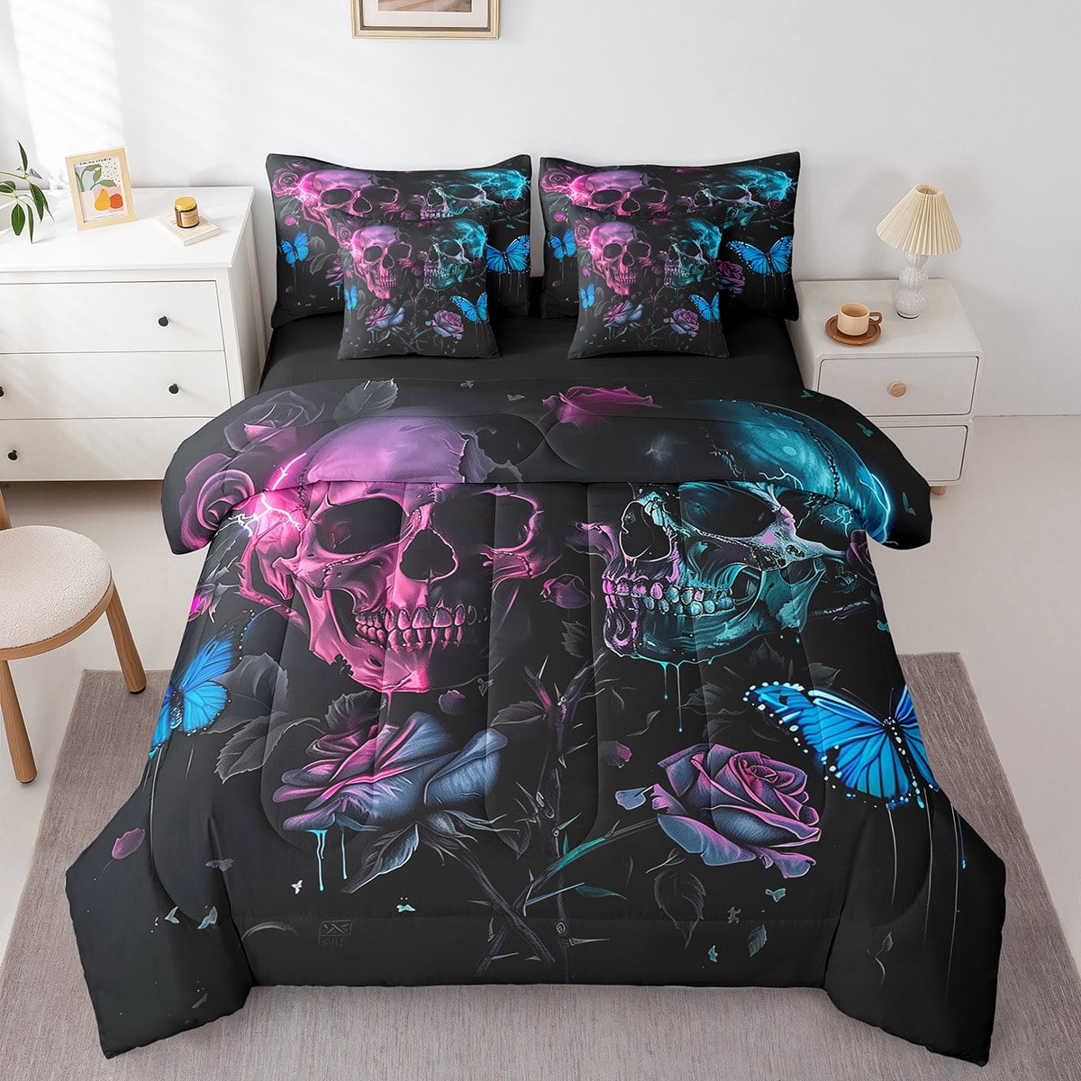 Erosebridal Skull Rose Bed in a Bag Queen size, Gothic Skeleton Bed Set ...
