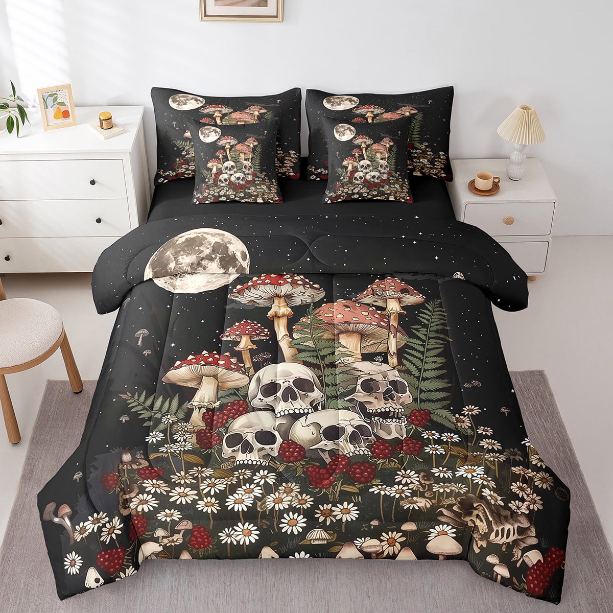 Erosebridal Skull Skeleton Bed in a Bag King size, Jungle Mushroom ...