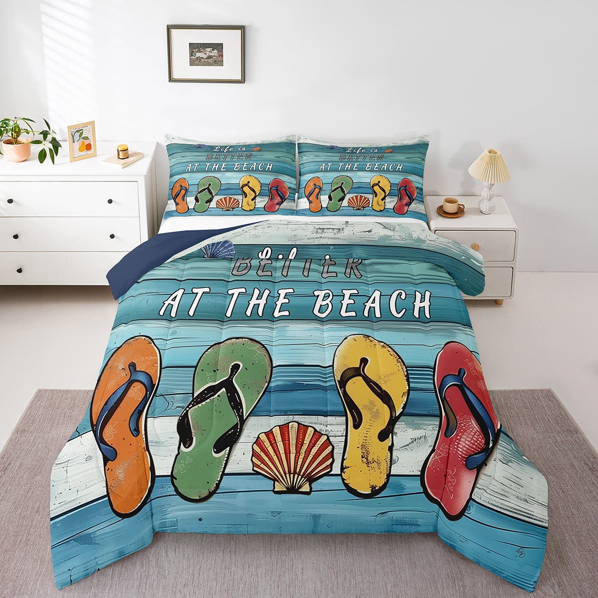 Erosebridal Slippers Seashell Comforter Sets Queen Size,Rustic Lodge ...