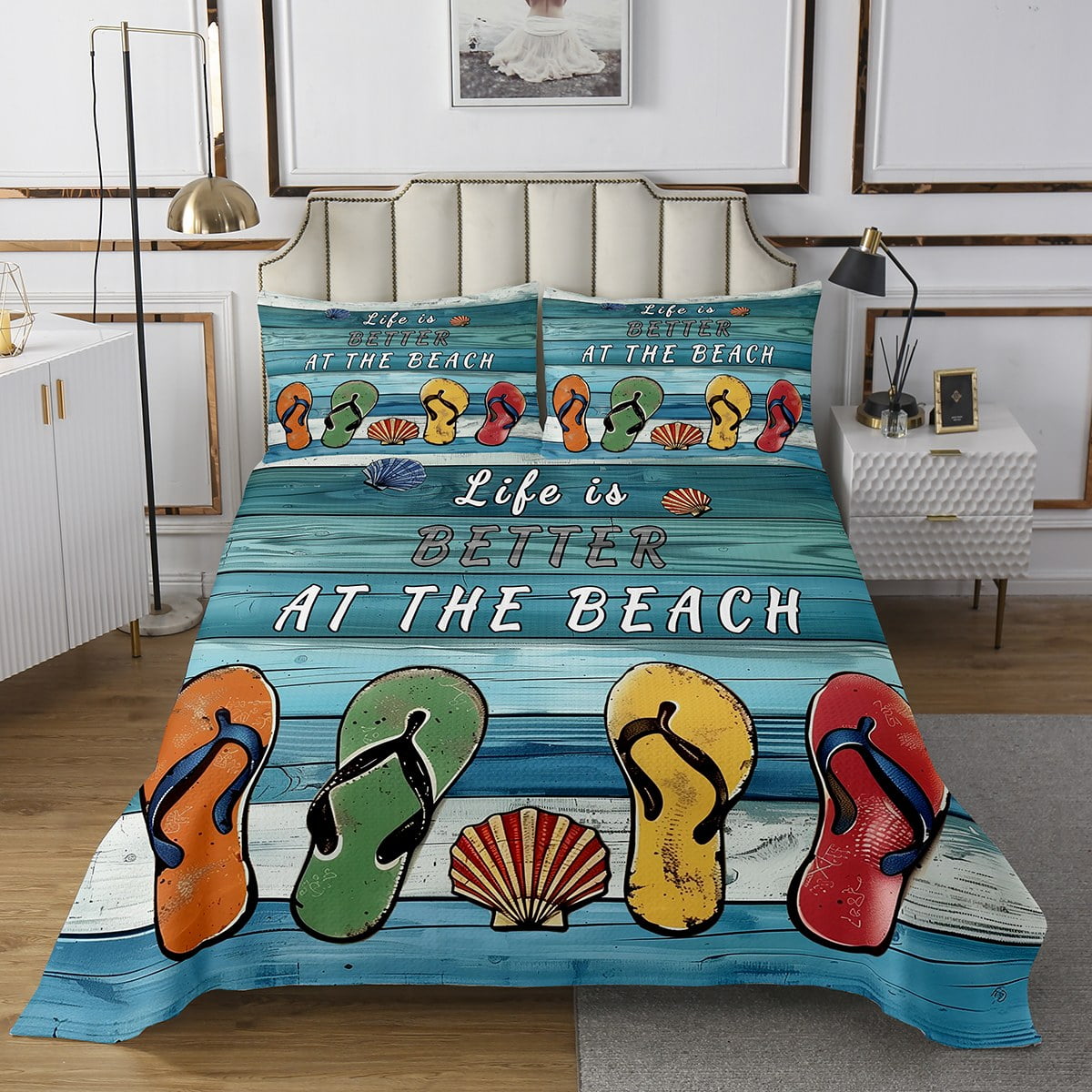 Erosebridal Slippers Seashell Quilt Sets for Queen Size Bed,Rustic ...