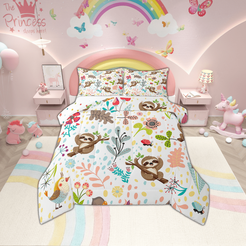 Erosebridal Sloth Twin Bedding Set Cute Sloths Comforter Set Woodland ...