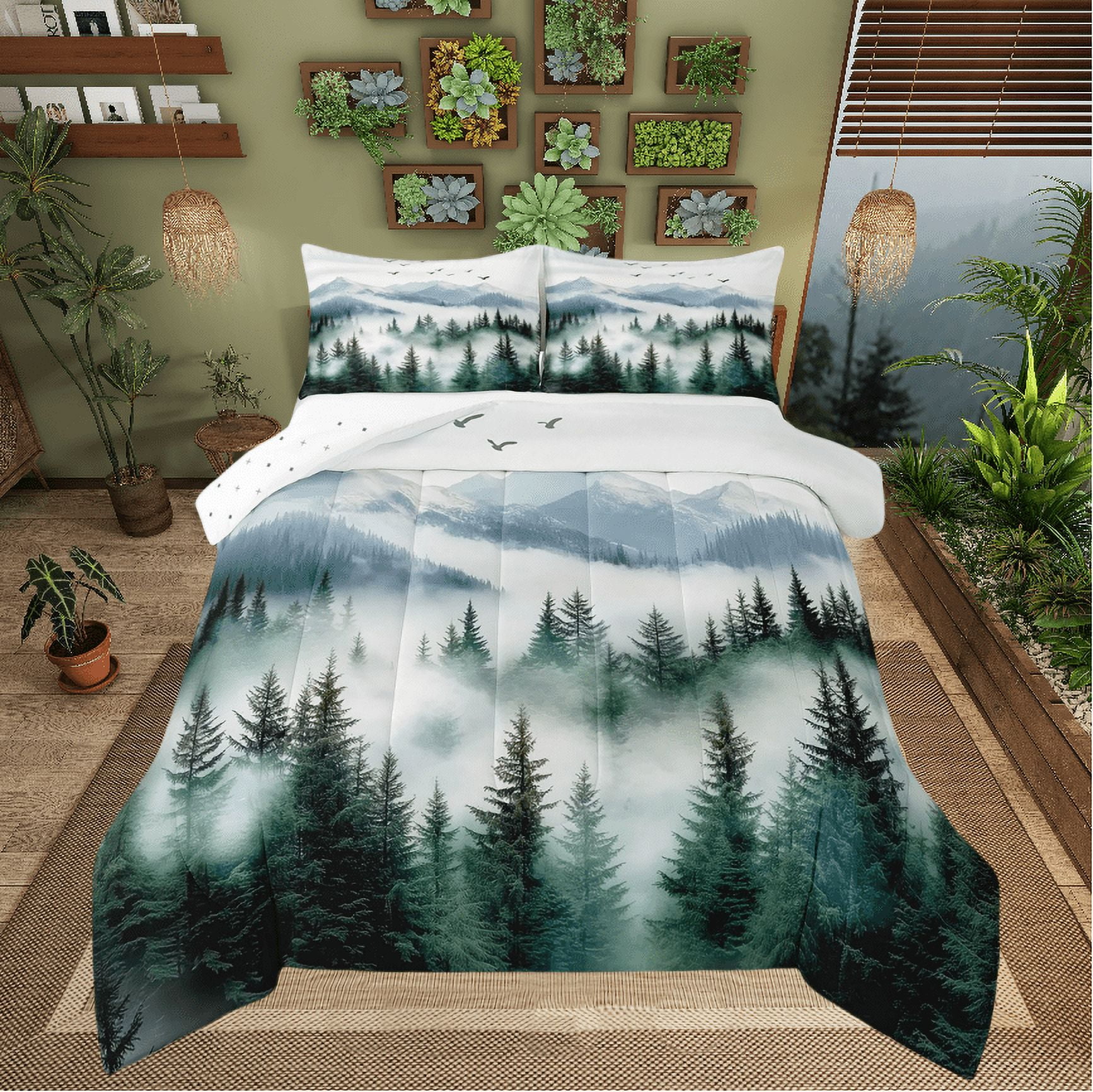 Erosebridal Smoky Jungle Comforter Sets Queen Size,Nature Scenery ...