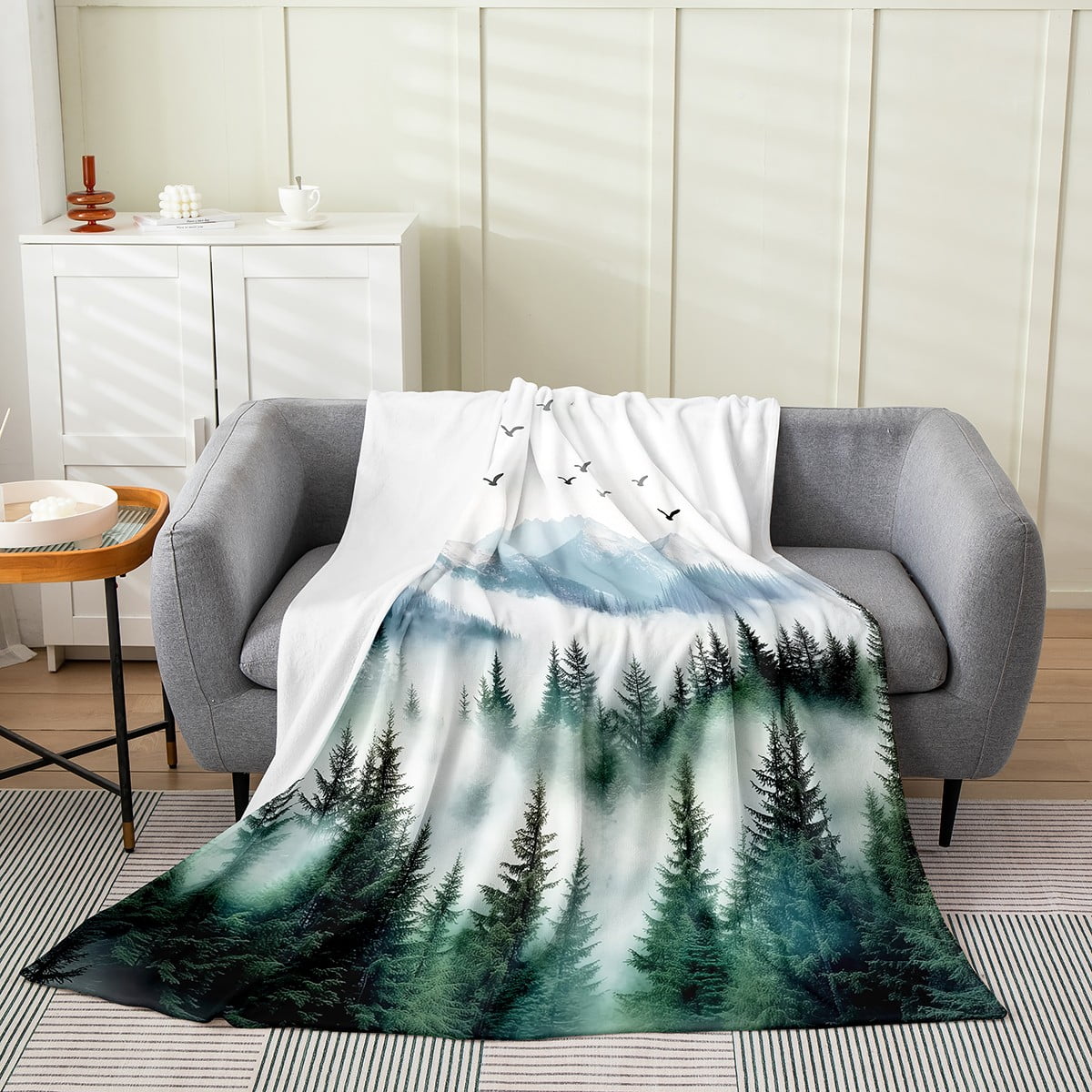 Erosebridal Smoky Jungle Sherpa Blanket 50x60,Nature Scenery Fuzzy ...