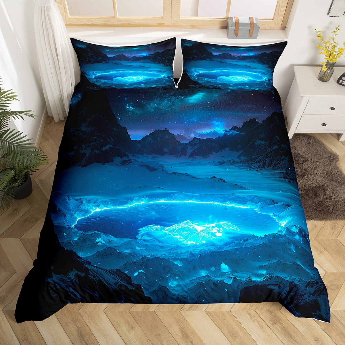Erosebridal Snow Mountain Comforter Cover Twin, Neon Blue Lake Bedding ...