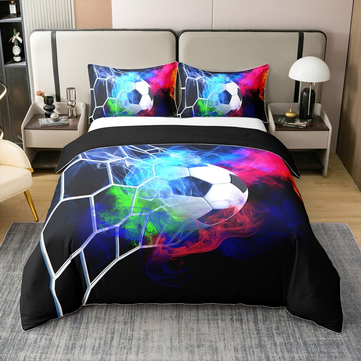 Erosebridal Soccer 100% Cotton Duvet Cover Queen Size Football Bedding ...
