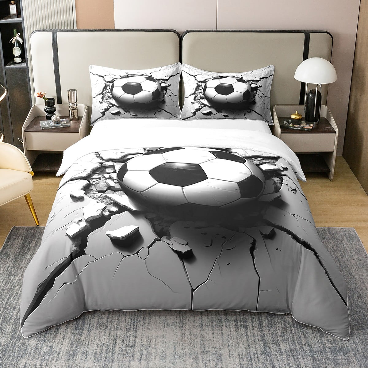 Erosebridal Soccer 100% Cotton Duvet Cover Queen Size Football Bedding ...