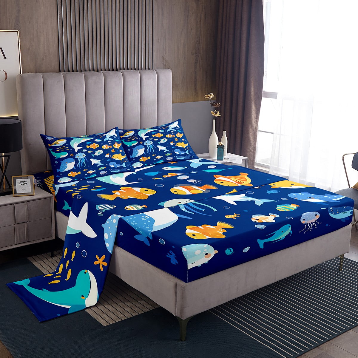Erosebridal Whale Jellyfish Full Sheet Sets,Marine Animal Bedding Full Size,Uderwater World ...