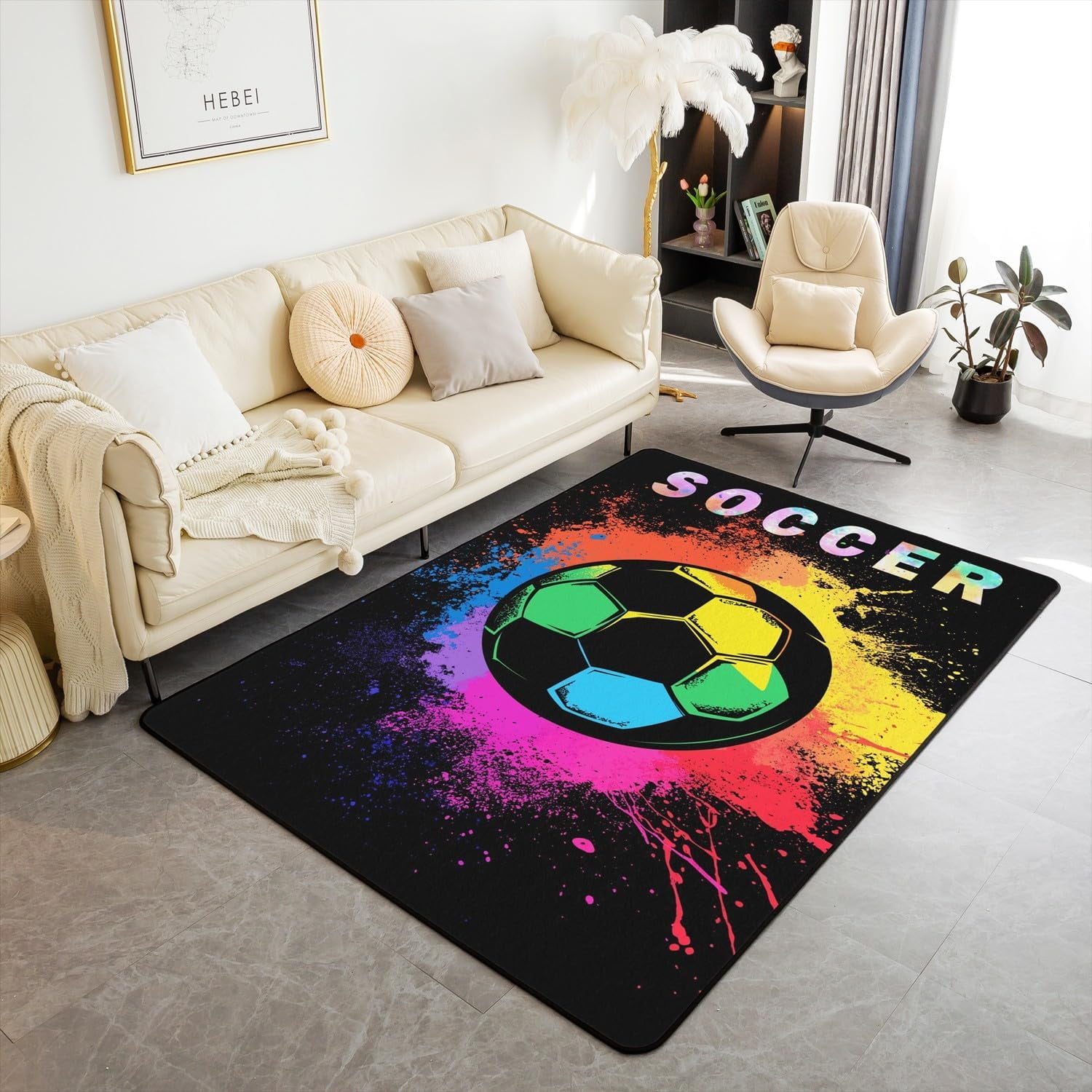 Erosebridal Soccer Area Rug for Boys,Football Living Room Rugs for Kids ...