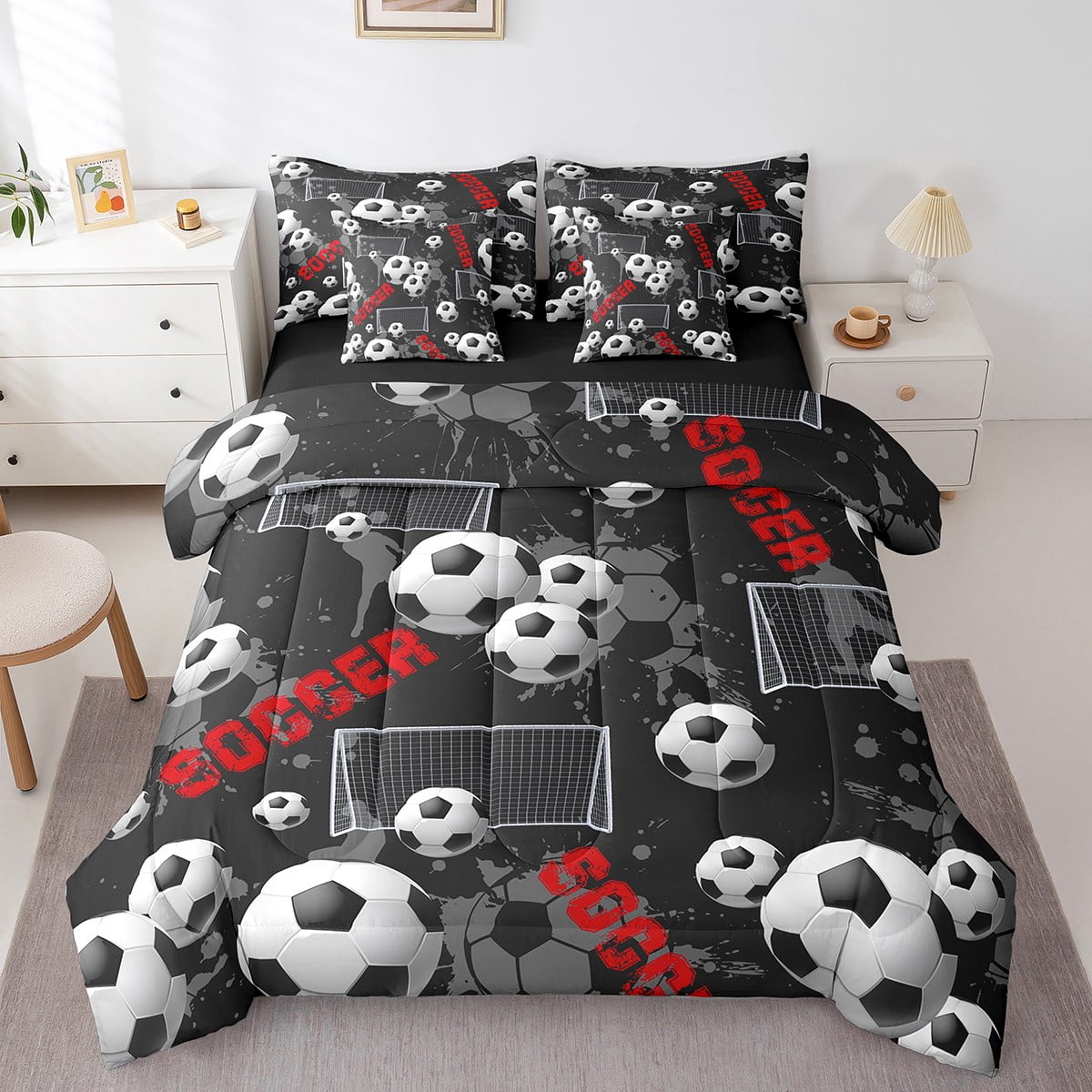 Soccer Comforter 7 Pieces Bed In A Bag Twin Size Football Bedding Set ...