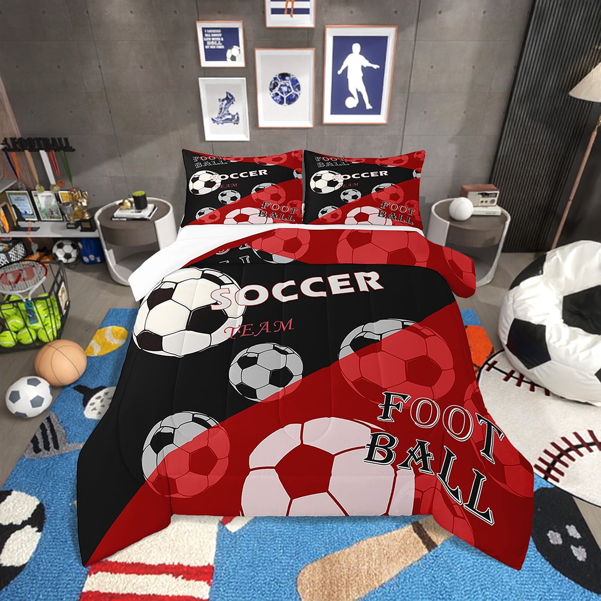Erosebridal Soccer Comforter Set Twin Size Football Games Bedding Set ...
