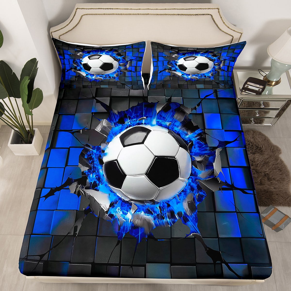 Erosebridal Soccer Fitted Sheet Set Twin,Gradient Geometric Bedding ...