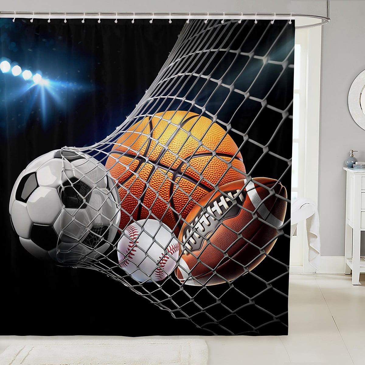 Erosebridal Soccer Game Shower Curtain 72x84,Basketball Baseball ...
