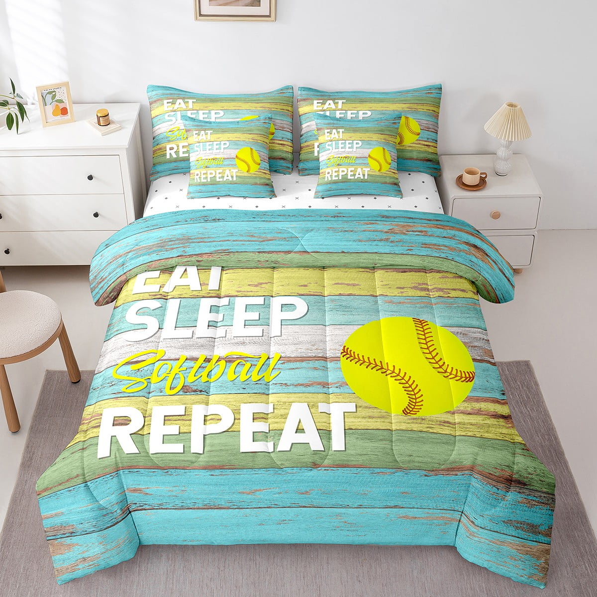 Erosebridal Softball Bedding Sets Twin Size, Lodge Cabin Comforter Sets ...