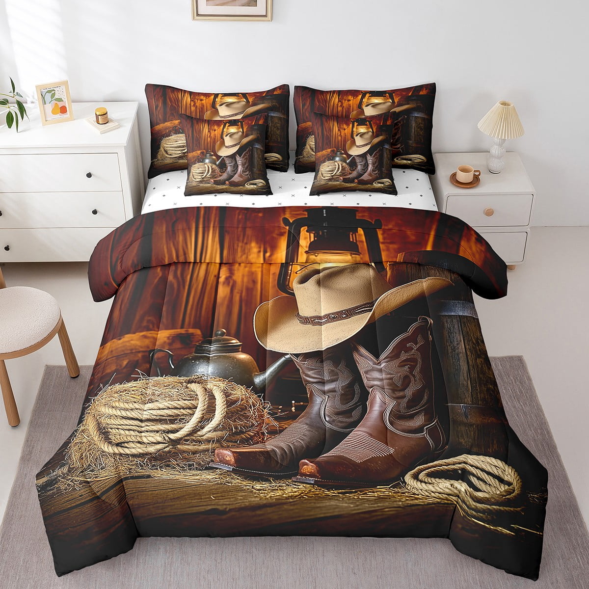 Erosebridal Southwestern Cowboy Bedding Queen Size, Boots Hat Rope ...
