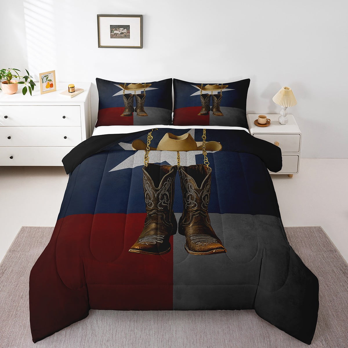 Erosebridal Southwestern Cowboy Boots Comforter Sets King Size, Vintage ...