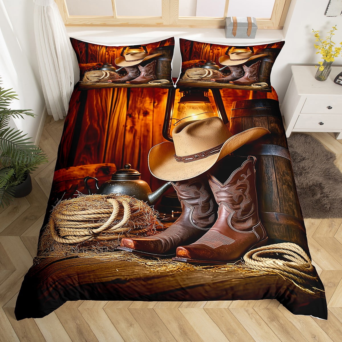 Erosebridal Southwestern Cowboy Comforter Cover Twin, Boots Hat Rope ...