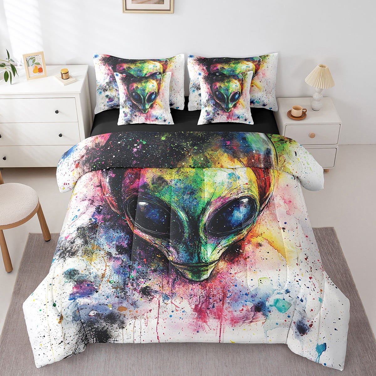 Erosebridal Space Alien Comforter Set with Sheets Cartoon Outer Space ...