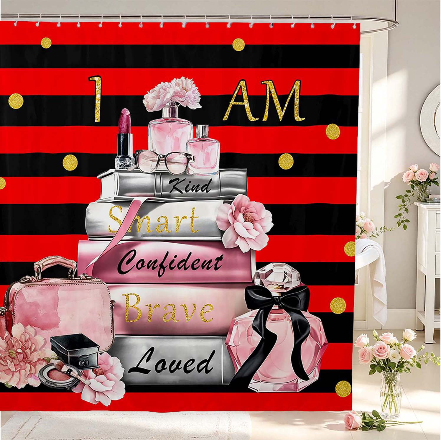 Erosebridal Sparkle Perfume Book Shower Curtain 72Wx72L,Girly Floral ...