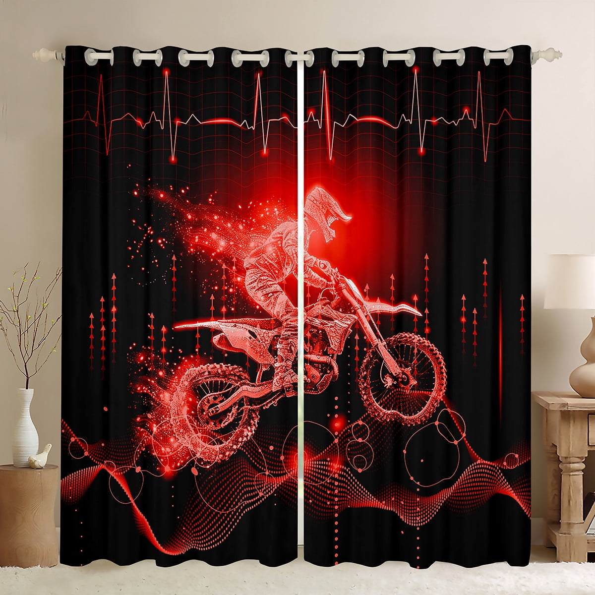 Erosebridal Speed Dirt Bike Curtains for Living Room, Geometry Striped ...