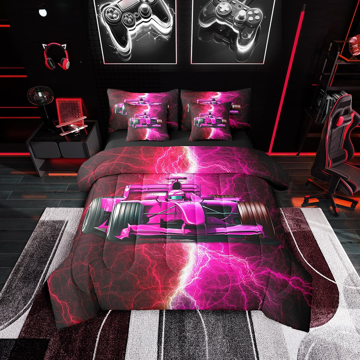 Erosebridal Speed Race Car Bedding Sets Full Size 7-Piece , Lightning ...