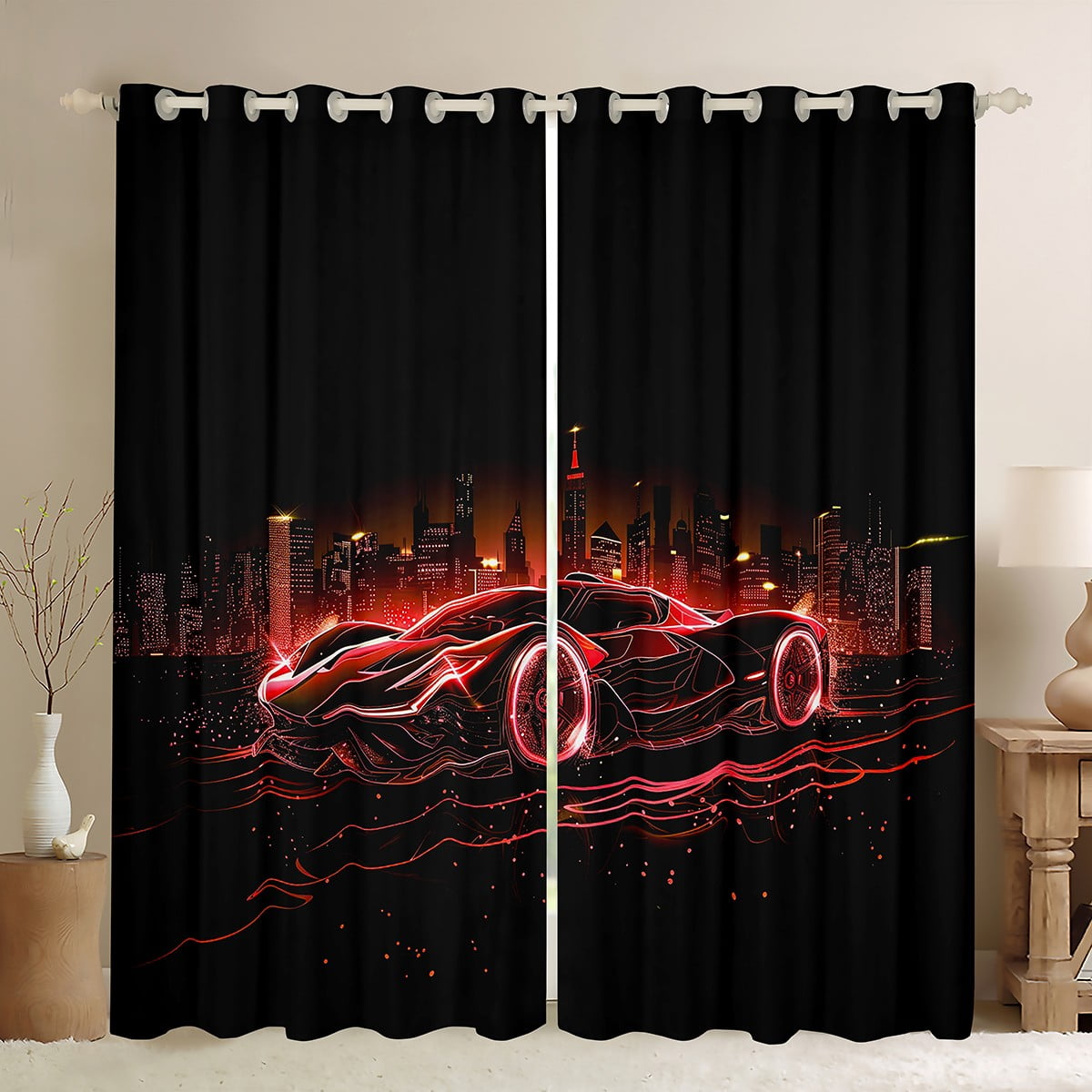 Erosebridal Speed Racing Car Curtains and Drapes (52x84), Red Sports ...