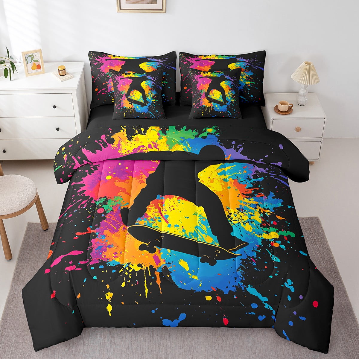 Erosebridal Splash Skateboard Bedding Queen Size,Abstract Watercolor ...