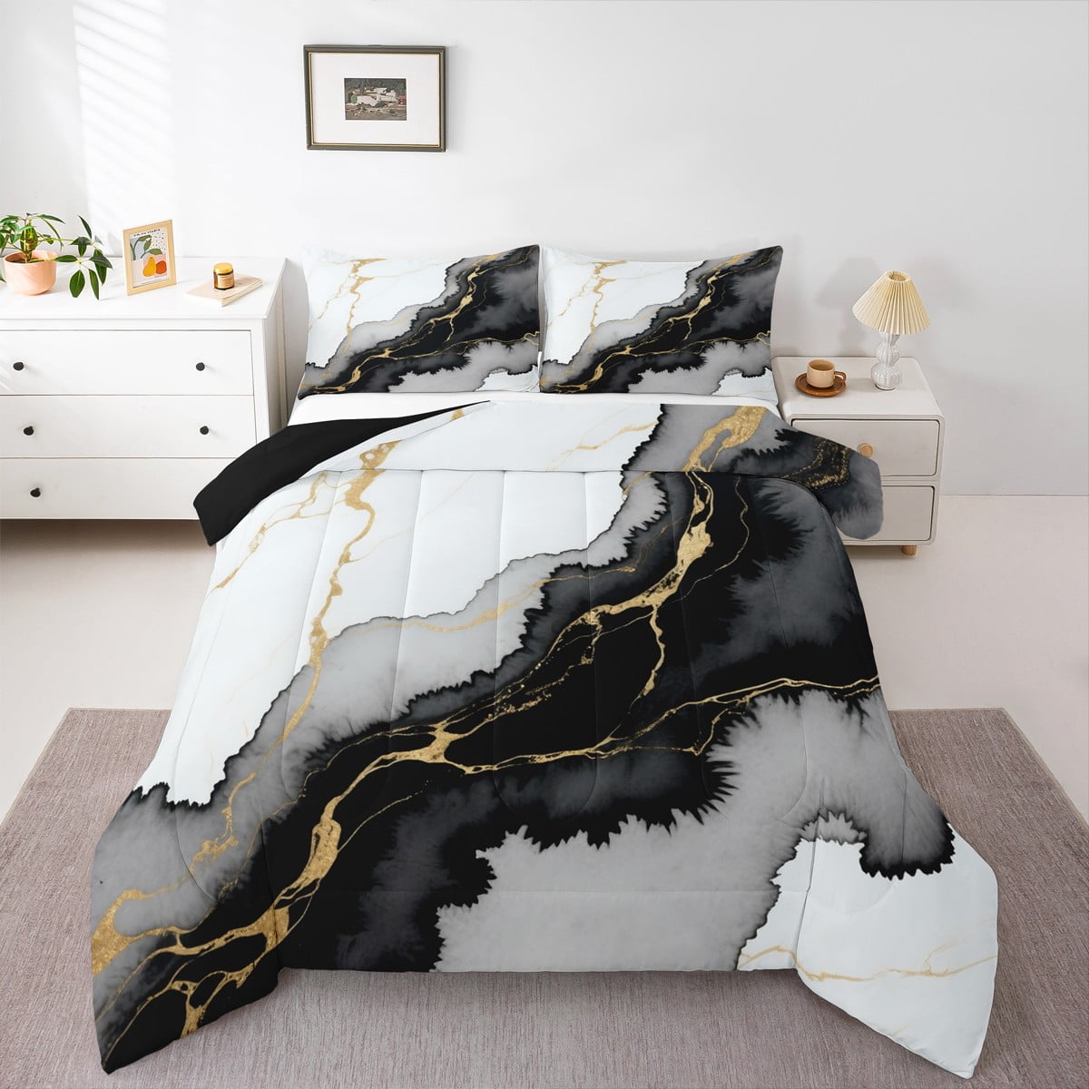 Erosebridal Splashing Ink Marble Comforter Sets Full Size,Balck Ink ...