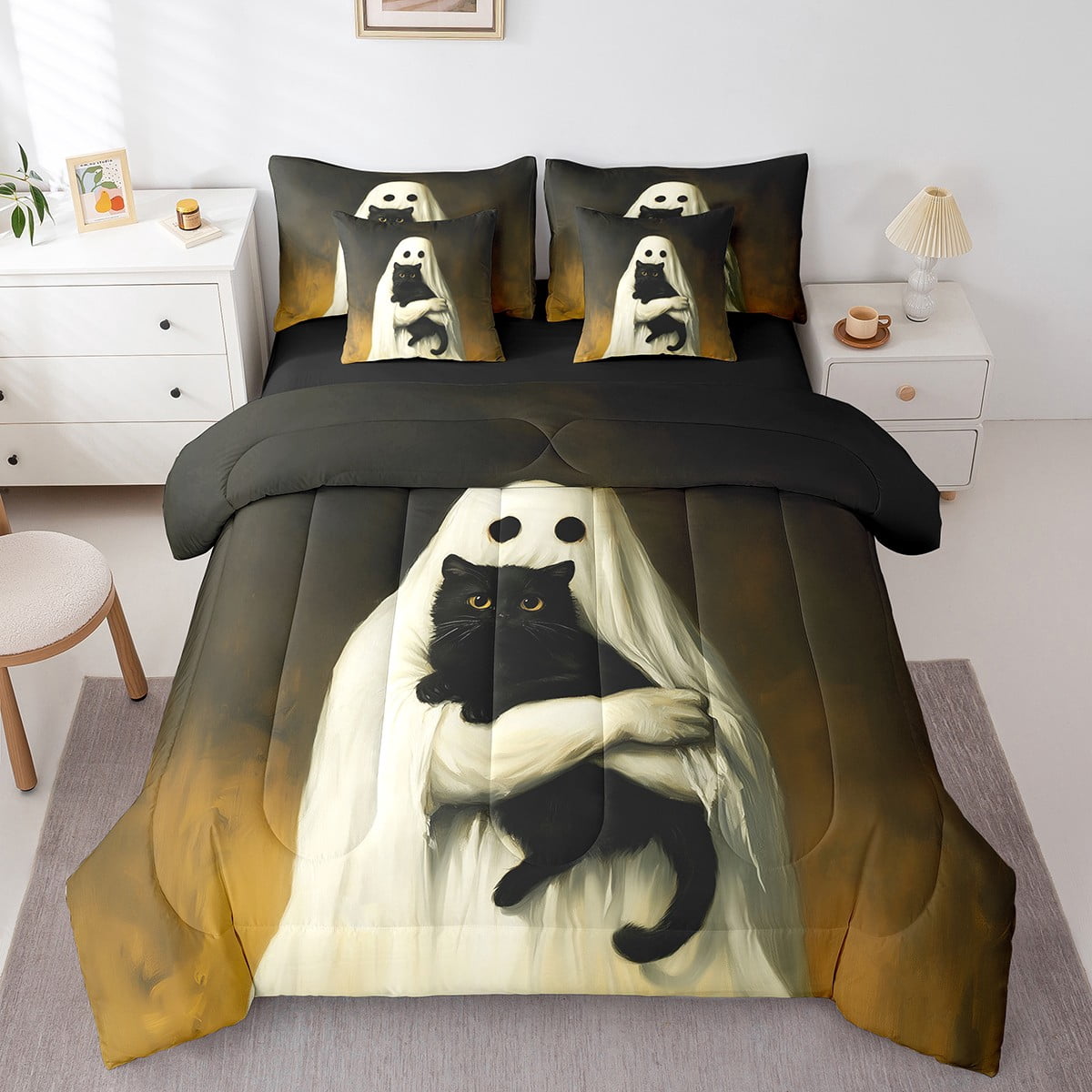 Erosebridal Spooky Ghost Bedding Sets Full Size, Retro Halloween ...