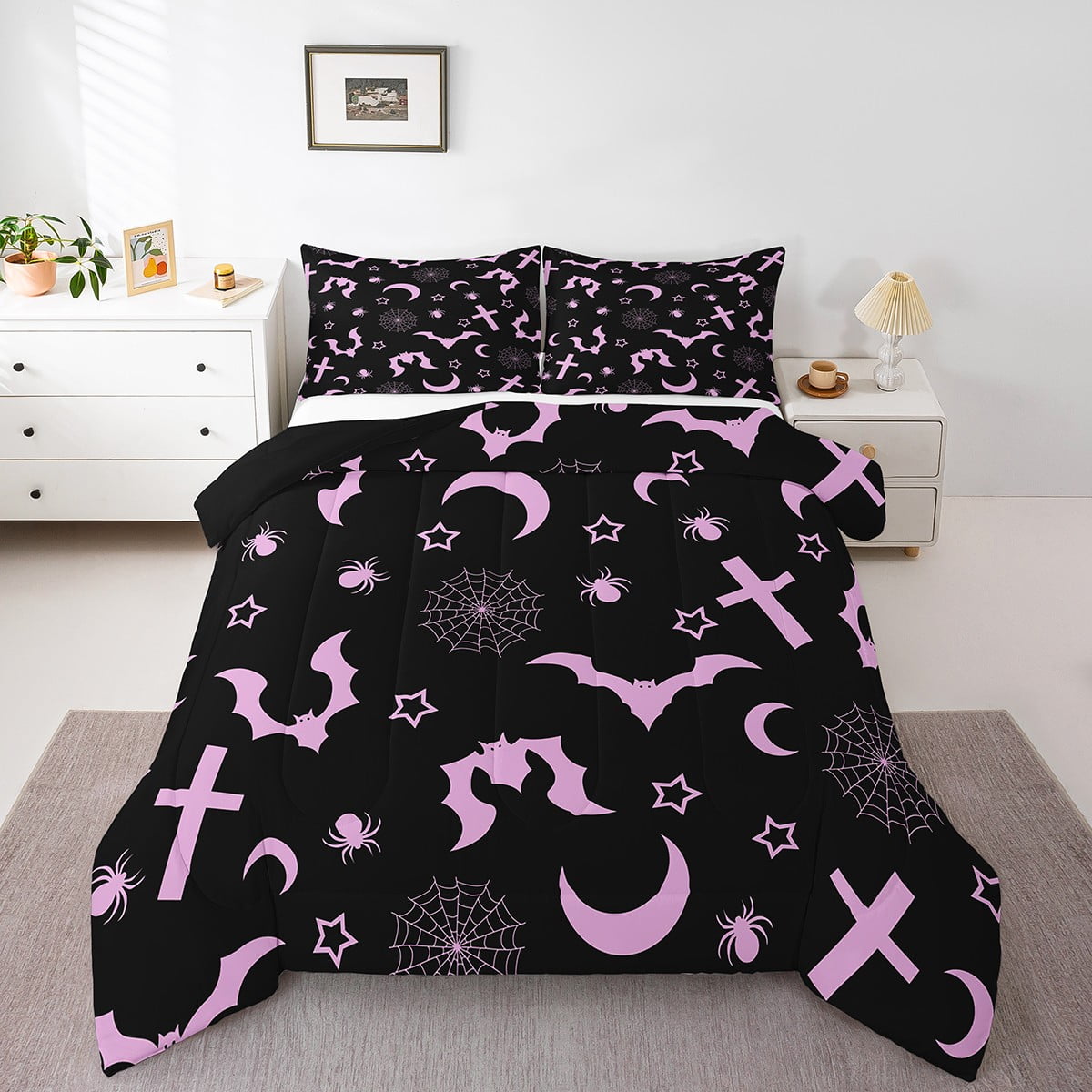 Erosebridal Spooky Gothic Bedding Full Comforter Set, Bat Print ...