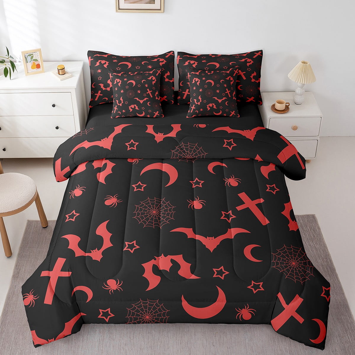 Erosebridal Spooky Gothic Bedding Sets Full Size, Bat Print Comforter ...