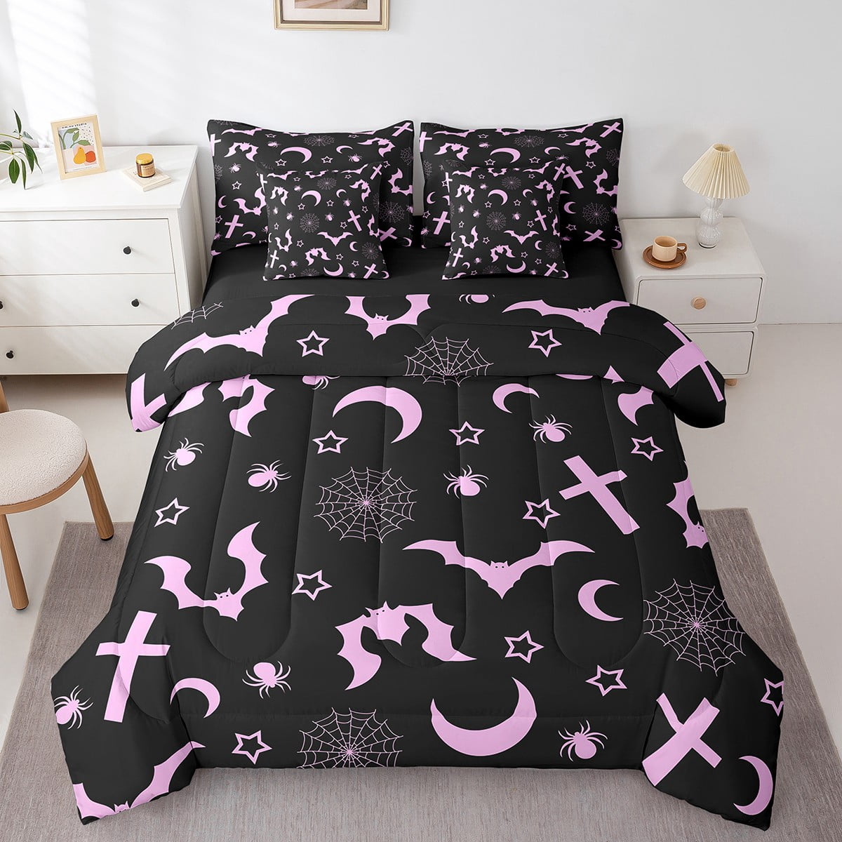 Erosebridal Spooky Gothic Bedding Sets Full Size, Bat Print Comforter ...