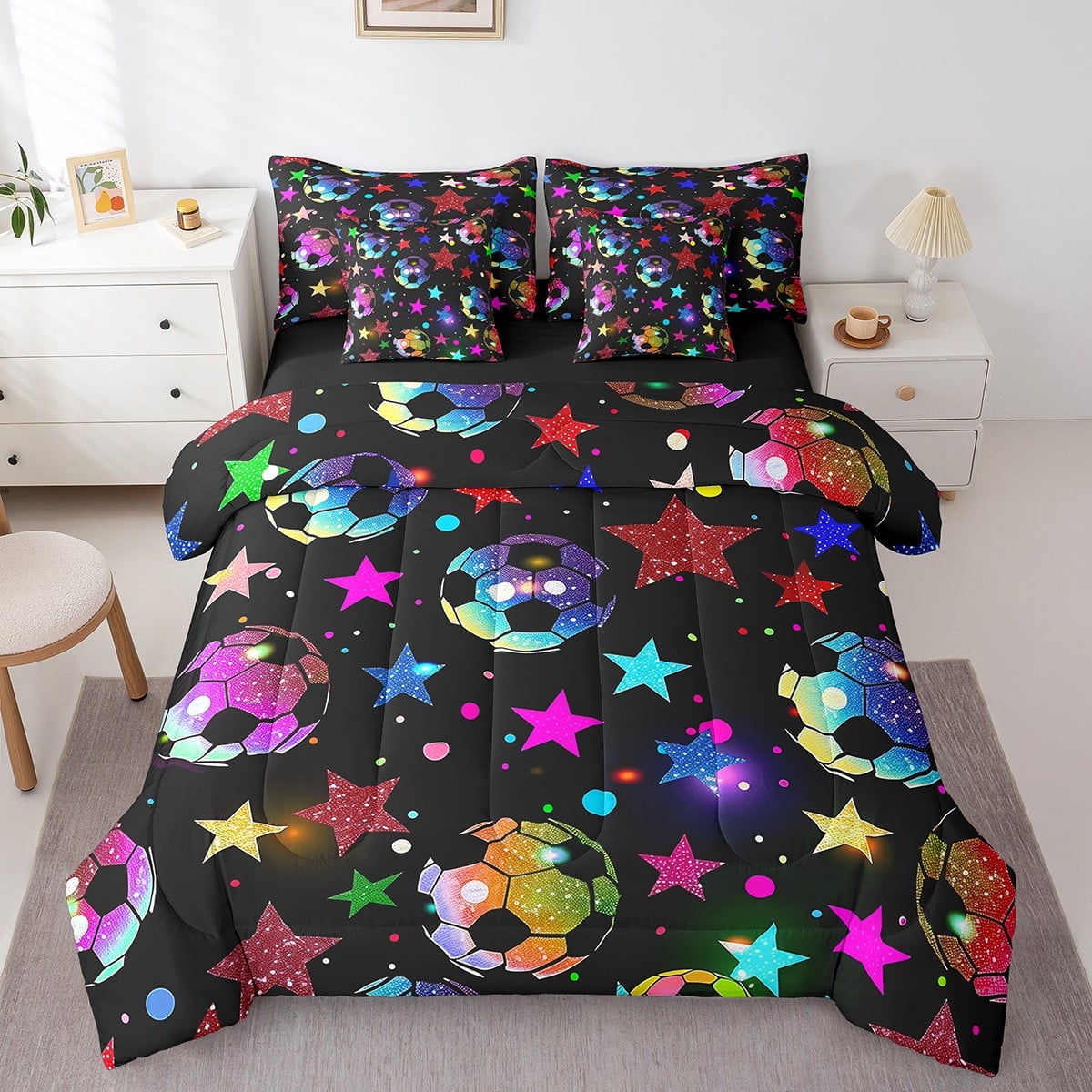 Erosebridal Sport Soccer Bed in a Bag Full size,Bling Stars Bed Set ...