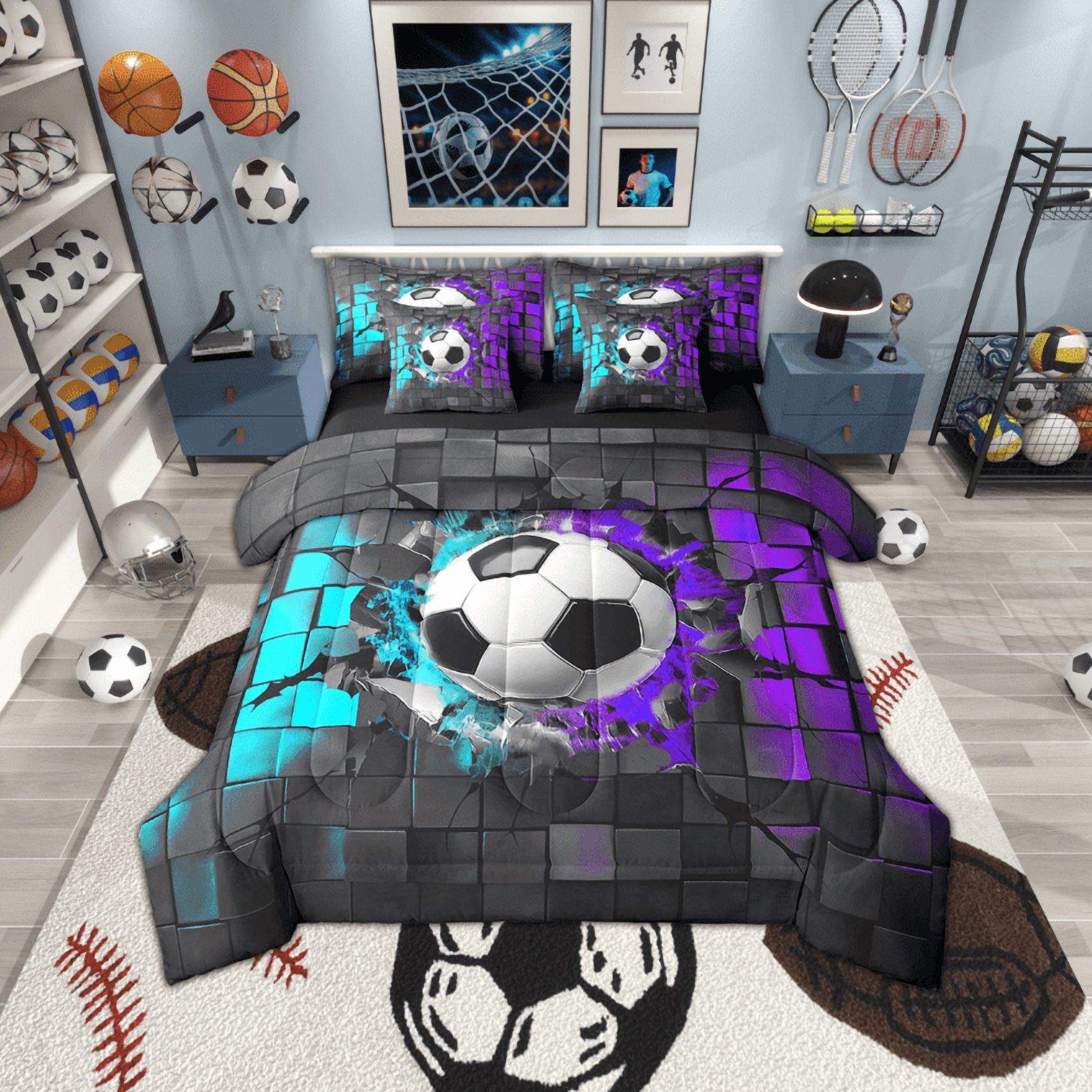 Erosebridal Sport Soccer Bedding Sets Twin Size,Geometric Buffalo ...
