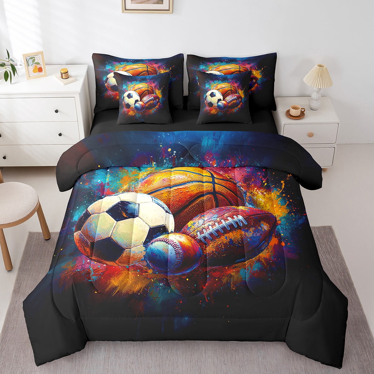 Erosebridal Sports Balls Bed in a Bag Full size,Sport Theme Bed Set ...