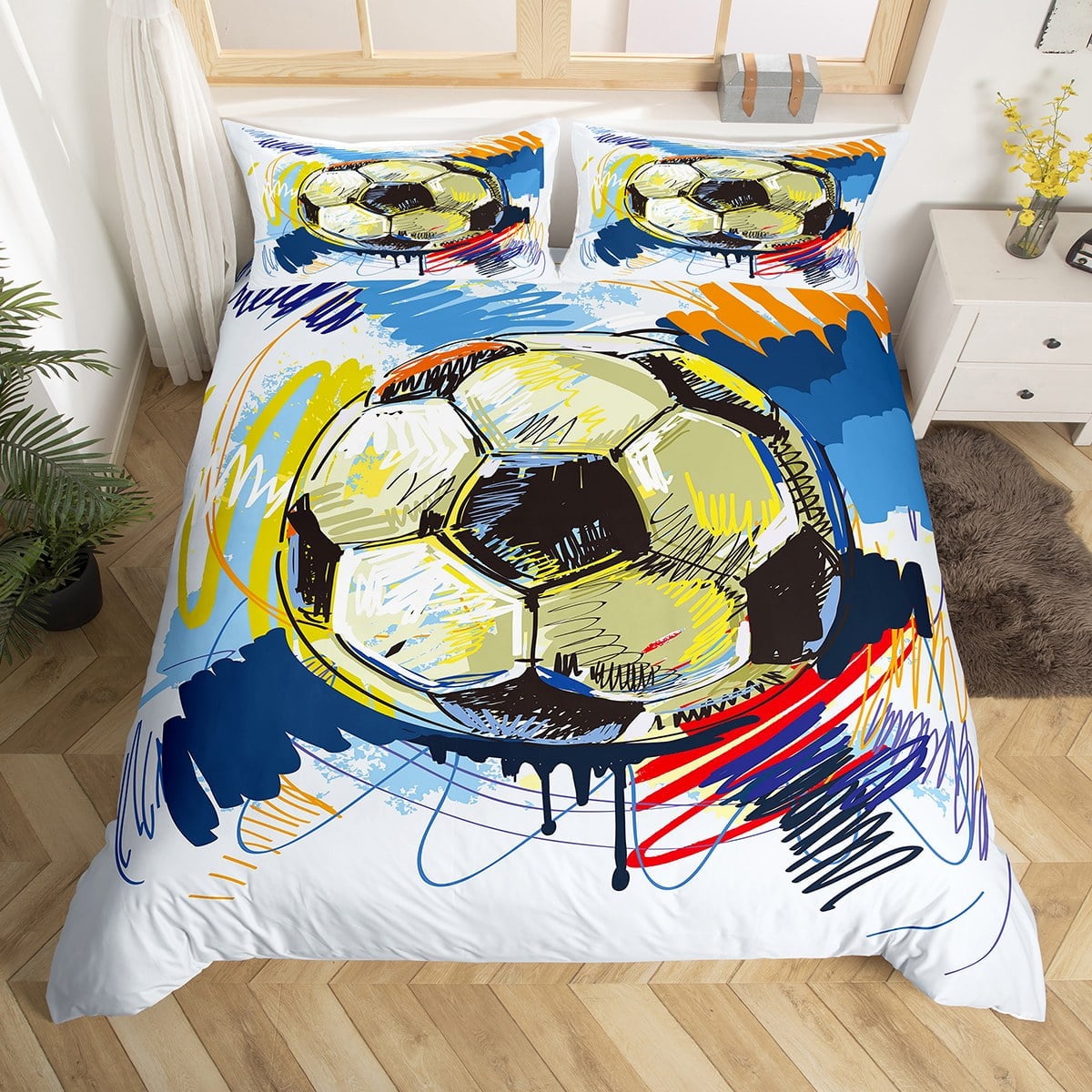 Erosebridal Sports Bedding Set Queen Size Colorful Graffiti Soccer Comforter Cover,Football ...
