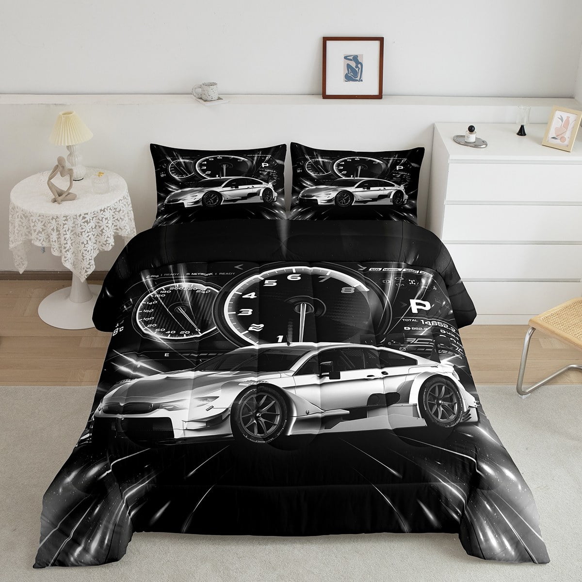 Erosebridal Sports Car Comforter Black White Race Car Bedding Set ...