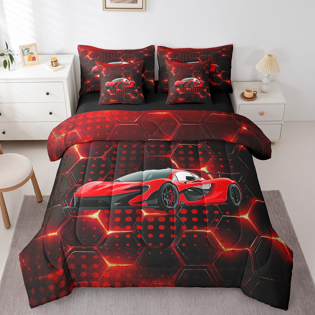 Erosebridal Sports Car Comforter Set with Sheets Red Race Car Bed in a ...