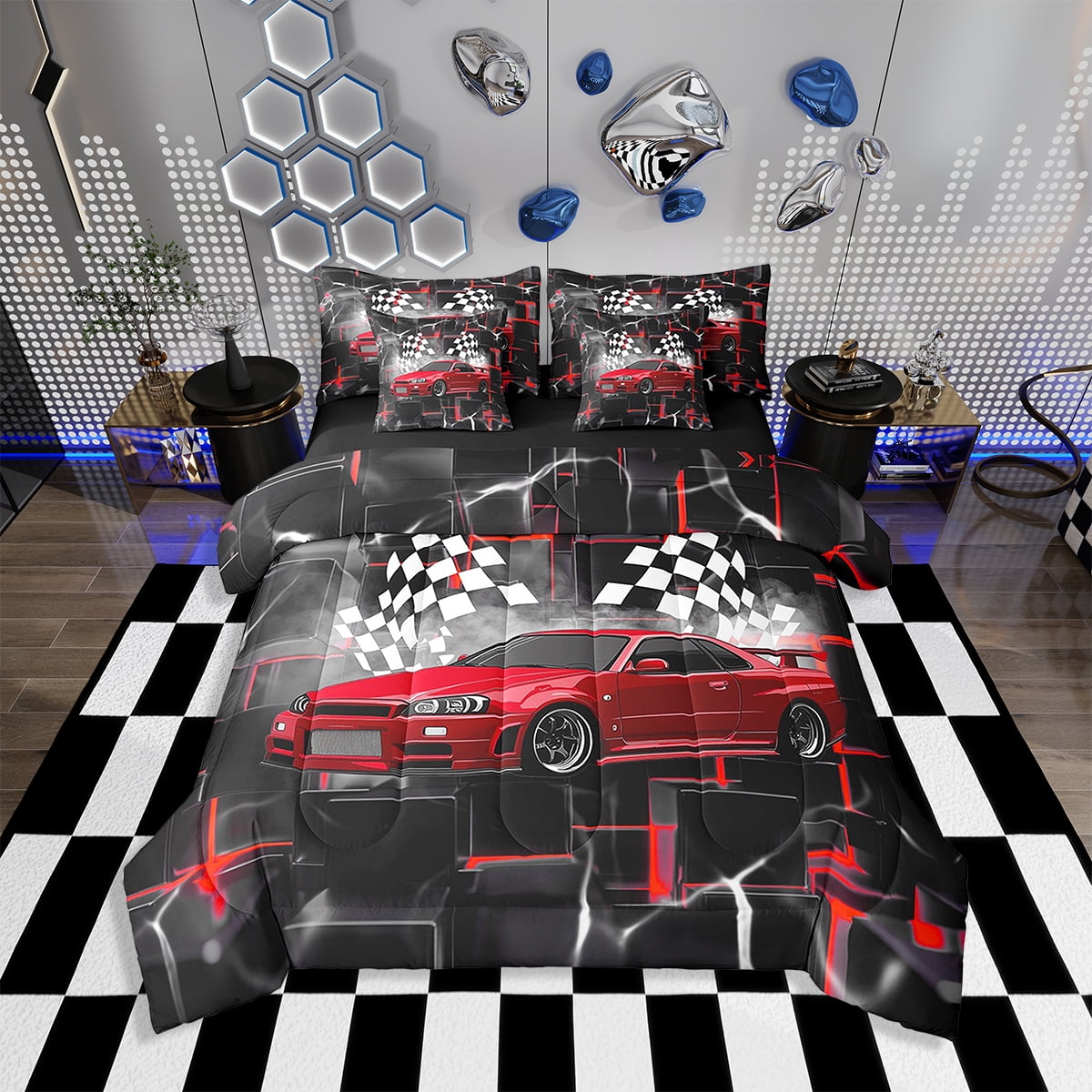Erosebridal Sports Car Comforter Set with Sheets Red Race Car 7 Piece ...
