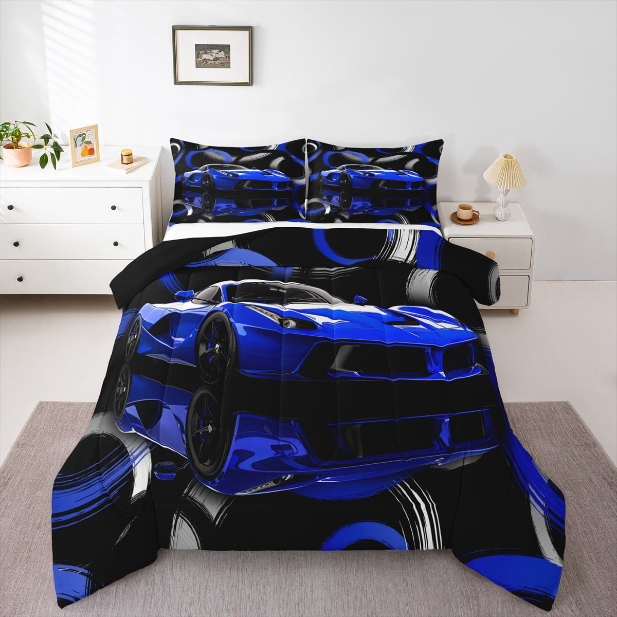 Erosebridal Sports Car Comforter Sets Full Size, Blue Automobile ...