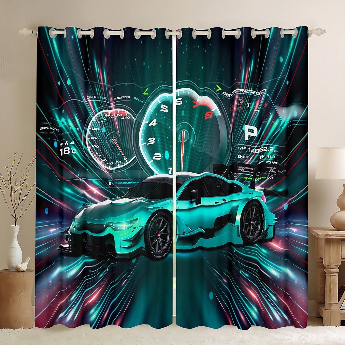 Erosebridal Sports Car Curtains Teens Racing Car Curtains & Drapes, 3D ...
