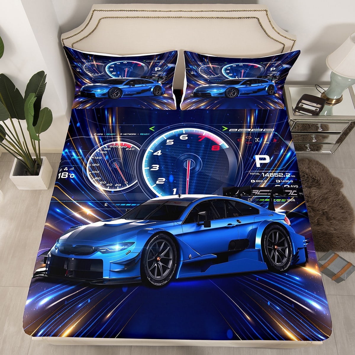 Erosebridal Sports Car Fitted Sheet Queen Size,Race Car Bedding Set ...