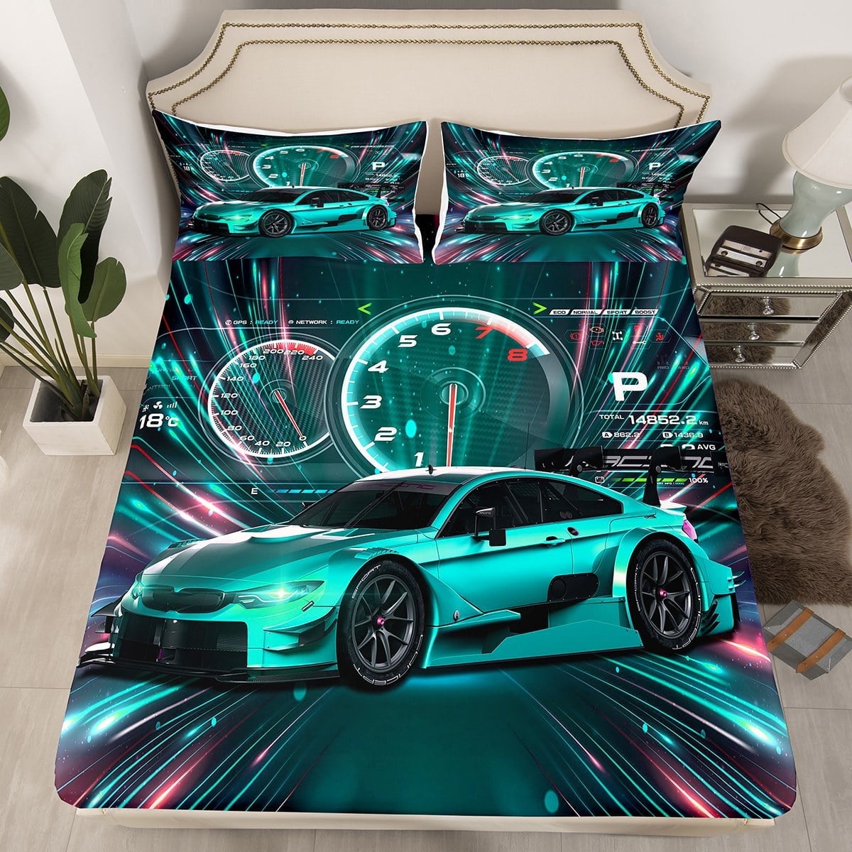 Erosebridal Sports Car Fitted Sheet Youth Teens Racing Car Sheets, 3D ...