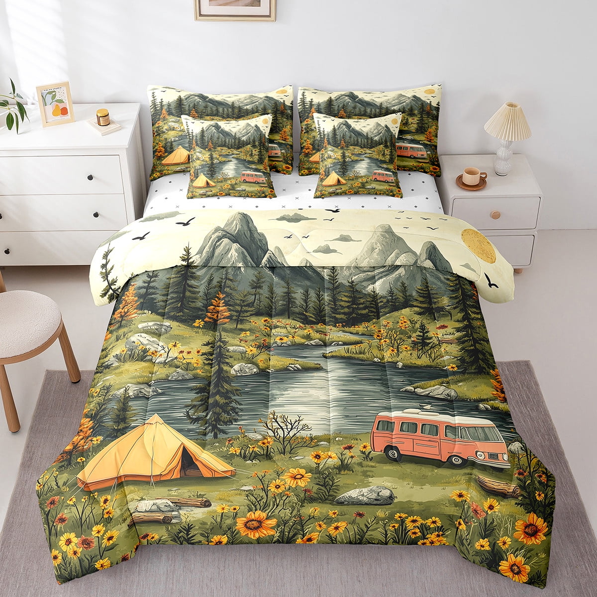 Erosebridal Spring Camping Bedding Sets Twin Size, Lake Flower ...