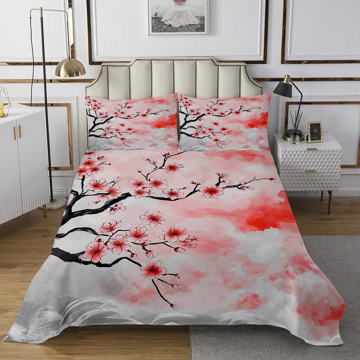 Erosebridal Spring Cherry Blossoms Quilt Sets for Twin Size Bed ...