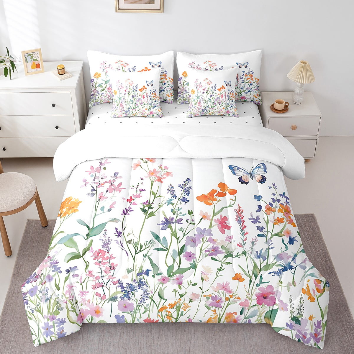 Erosebridal Spring Floral Bedding Sets Full Size, Botanical Leaves ...