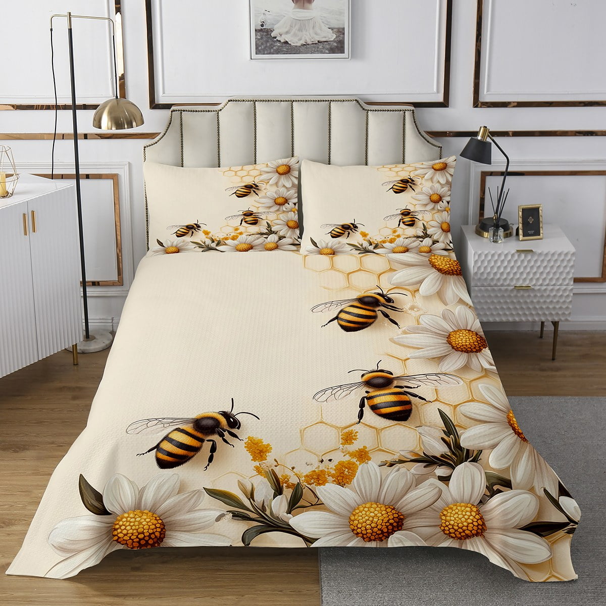 Erosebridal Spring Floral Flower Coverlet Set Queen, Honey Bee Bed ...