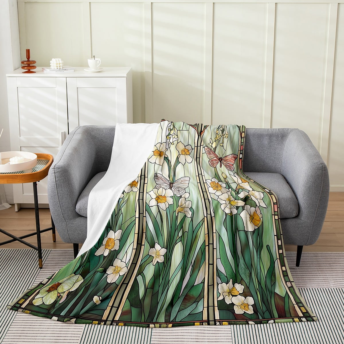 Erosebridal Spring Flower Sherpa Blanket 60x80,Stained Glass Fuzzy ...