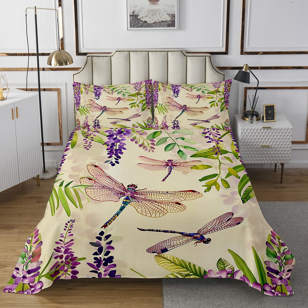 Erosebridal Spring Flowers Coverlet Set Wisteria Dragonfly Quilt Set ...