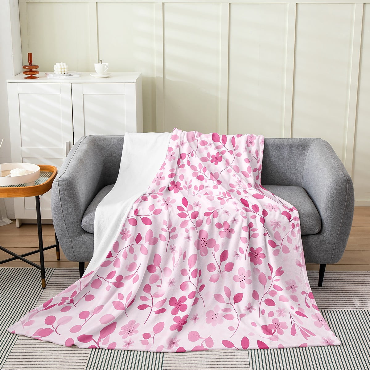 Erosebridal Spring Pink Flower Flannel Blanket 30x40, Botanical Floral ...